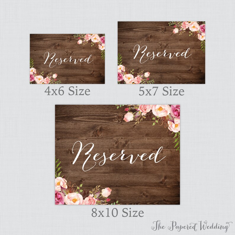 Printable Rustic Wedding Reserved Signs Pink Flower and Wood - Etsy