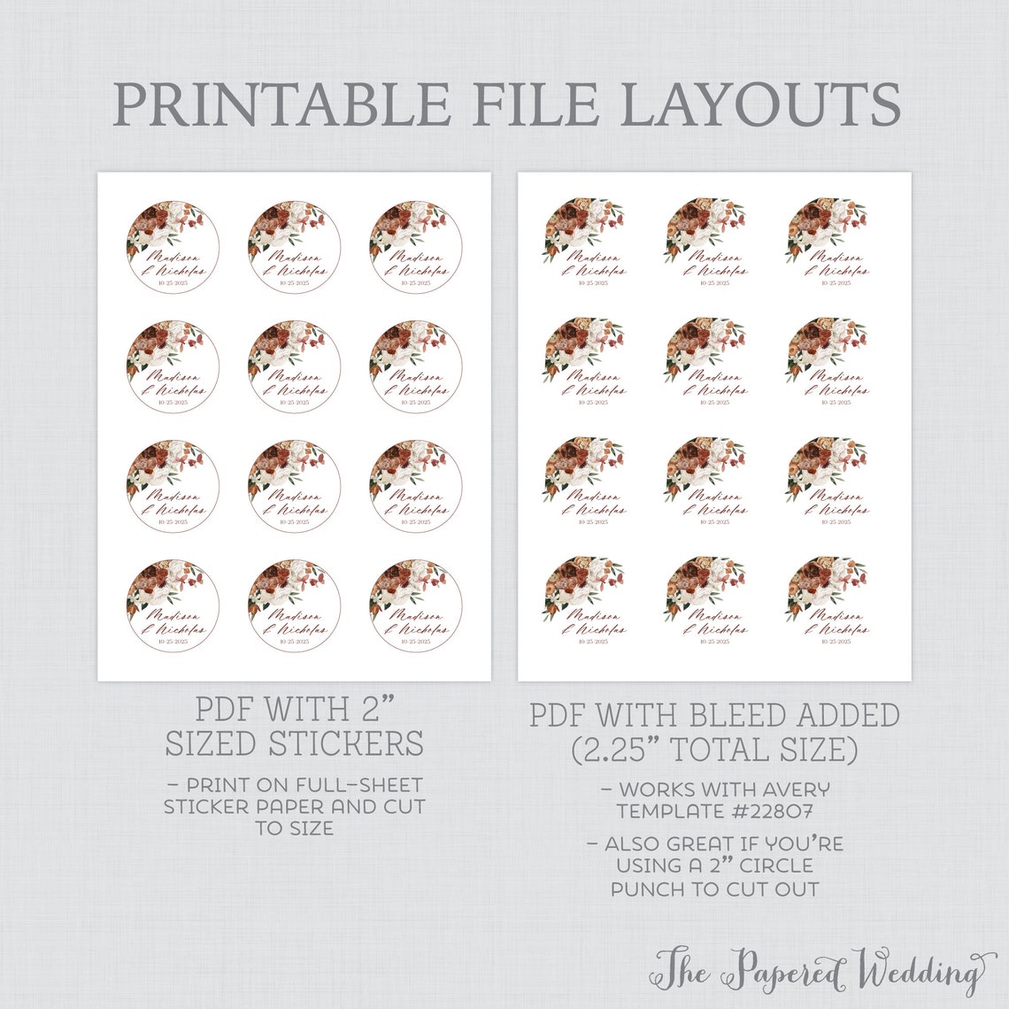 Printable OR Printed Autumn Floral Wedding Stickers in Rust and Cream ...