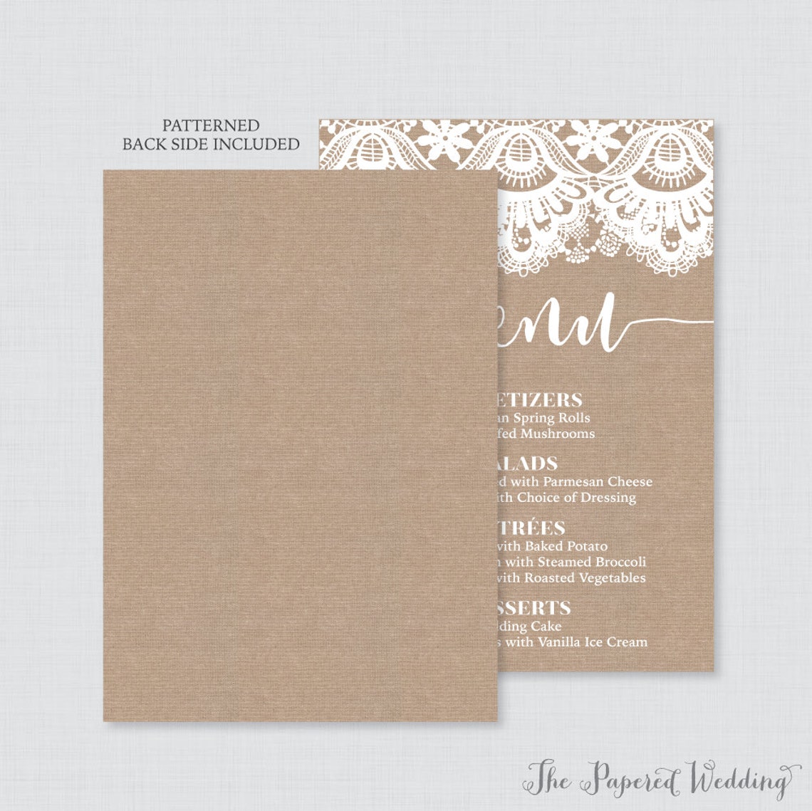 Printable OR Printed Wedding Menu Cards Burlap and Lace | Etsy