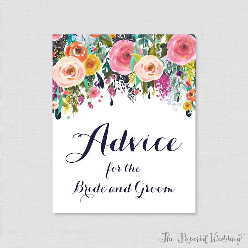 Printable Wedding Advice Cards - Floral Advice for the Bride and Groom ...