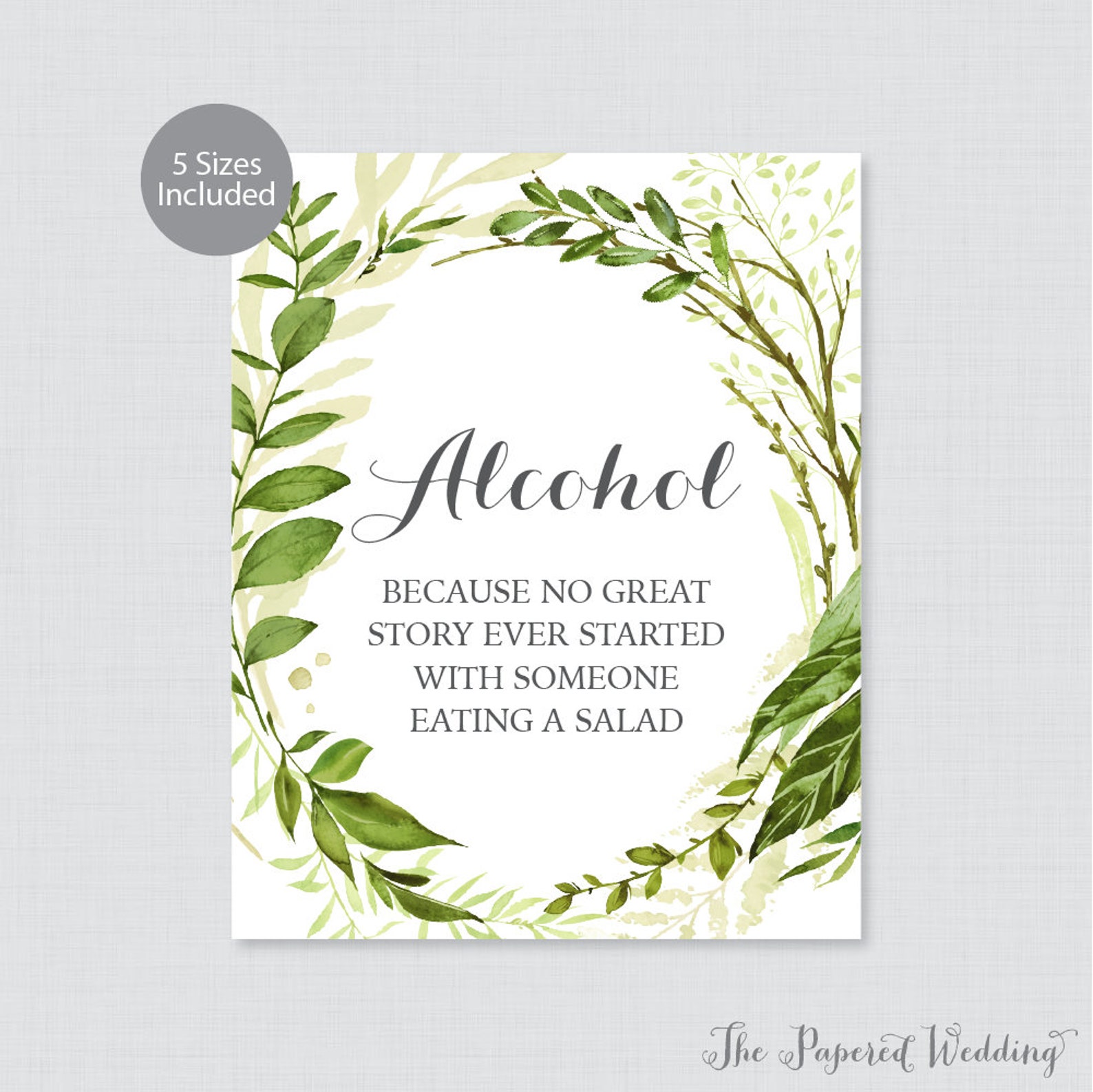 Printable Alcohol Sign Green Wreath Alcohol Sign | Etsy