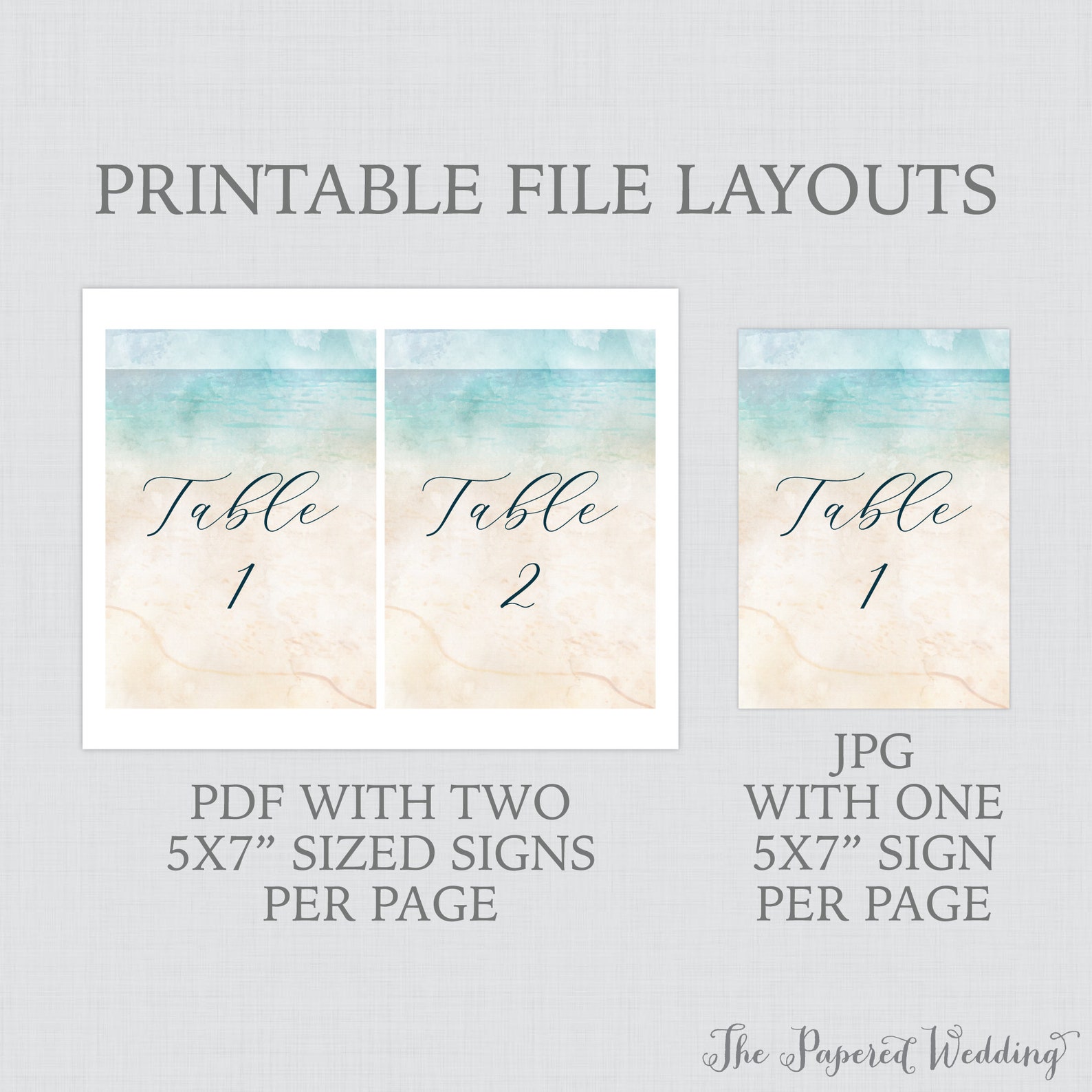 Printable Beach Wedding Table Numbers Watercolor Beach | Etsy