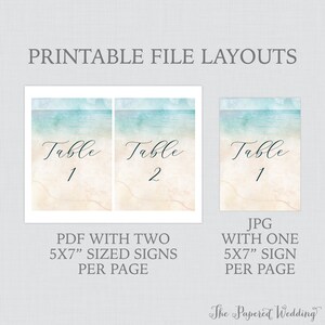 Printable Beach Wedding Table Numbers - Watercolor Beach Themed Table ...