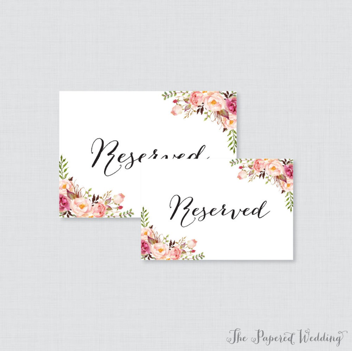 Printable Wedding Reserved Signs Pink Floral Reserved - Etsy