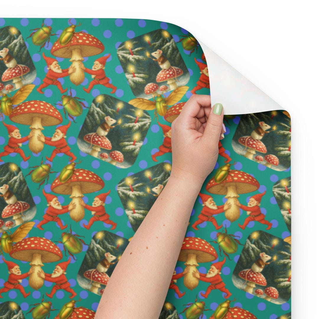 Mid Century Folklore Wrapping Paper – German Wichtel Gnomes, Mushrooms ...