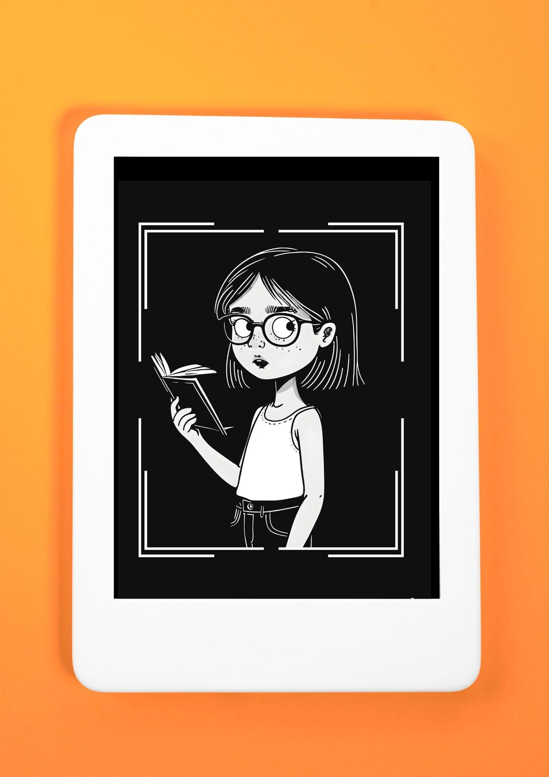 Instant Download Kindle Lock Screen, Cartoon Woman Reading Book, Ebook ...