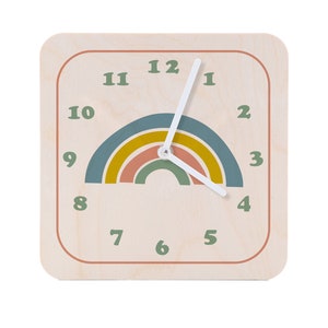 Wooden Clock, Rainbow Clock, Children's Clock, Nursery Decor, Nursery ...