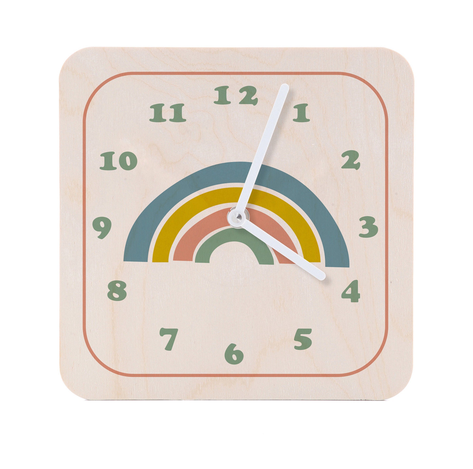 Wooden Clock, Rainbow Clock, Children's Clock, Nursery Decor, Nursery ...