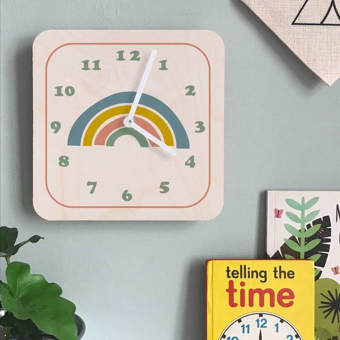 Wooden Clock, Rainbow Clock, Children's Clock, Nursery Decor, Nursery ...