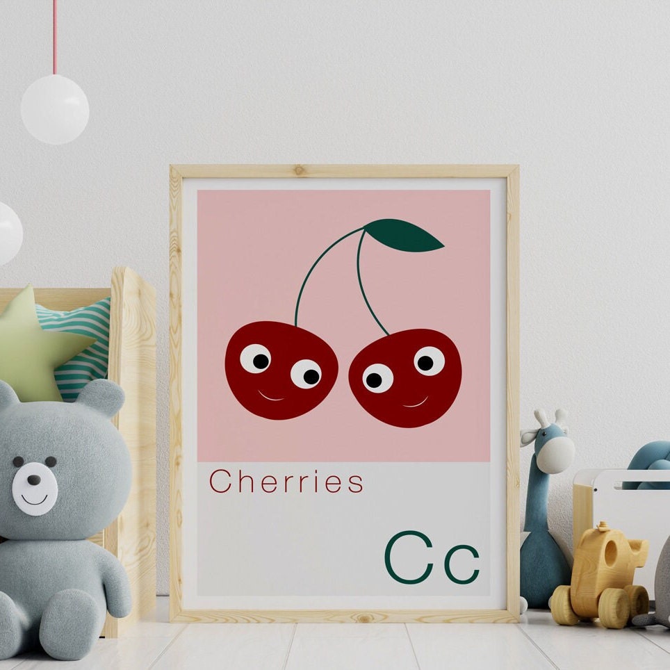 Children's Cherry Print, Alphabet Poster, Nursery Wall Art, Alphabet ...