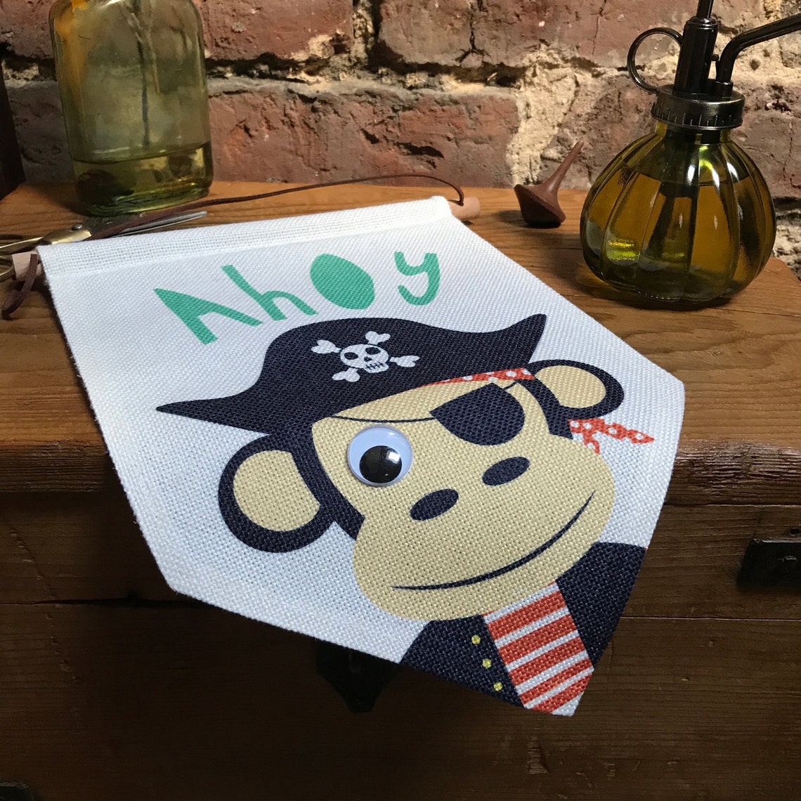 Pirate Pennant Flag, Monkey Flag, Cheeky Monkey Print, Pirate Gift for ...