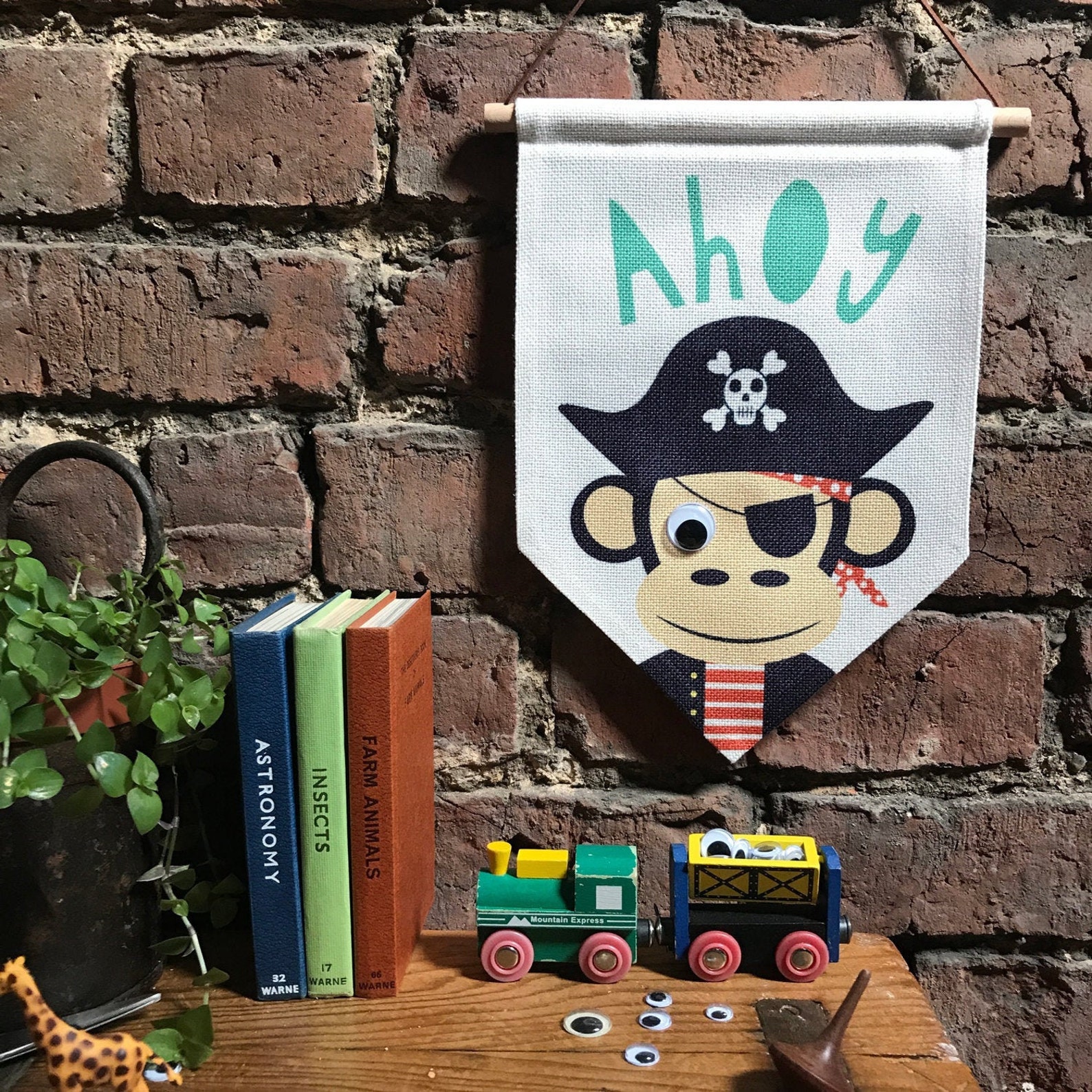 Pirate Pennant Flag, Monkey Flag, Cheeky Monkey Print, Pirate Gift for ...