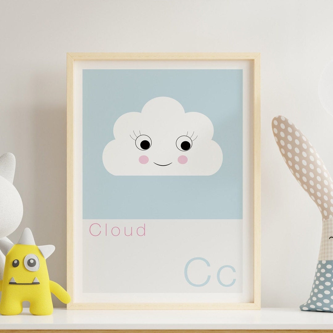 Cloud Nursery Print, Alphabet Poster, Nursery Wall Art, Alphabet Print ...