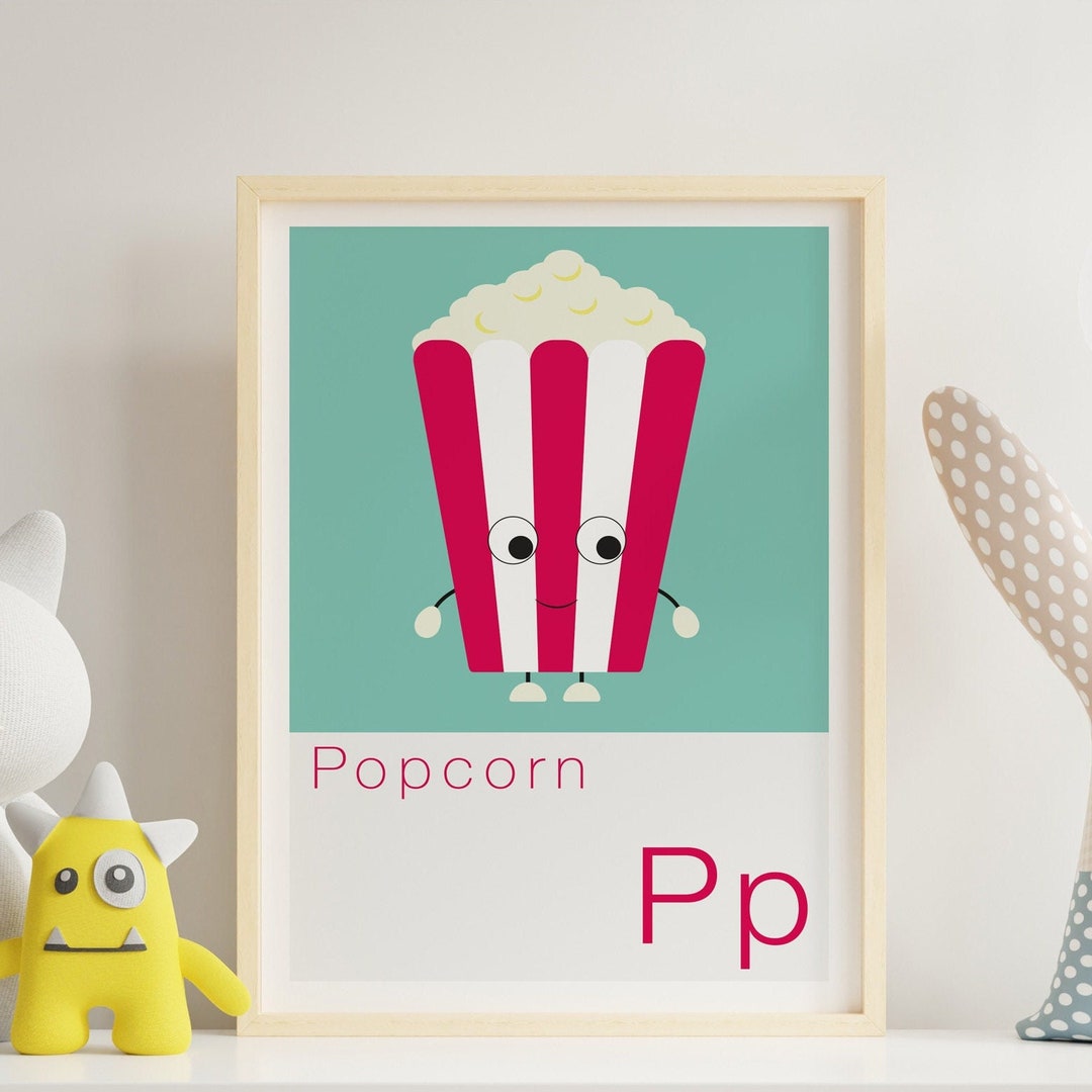 Popcorn Print, Alphabet Poster, Nursery Wall Art, Alphabet Print, Kids ...