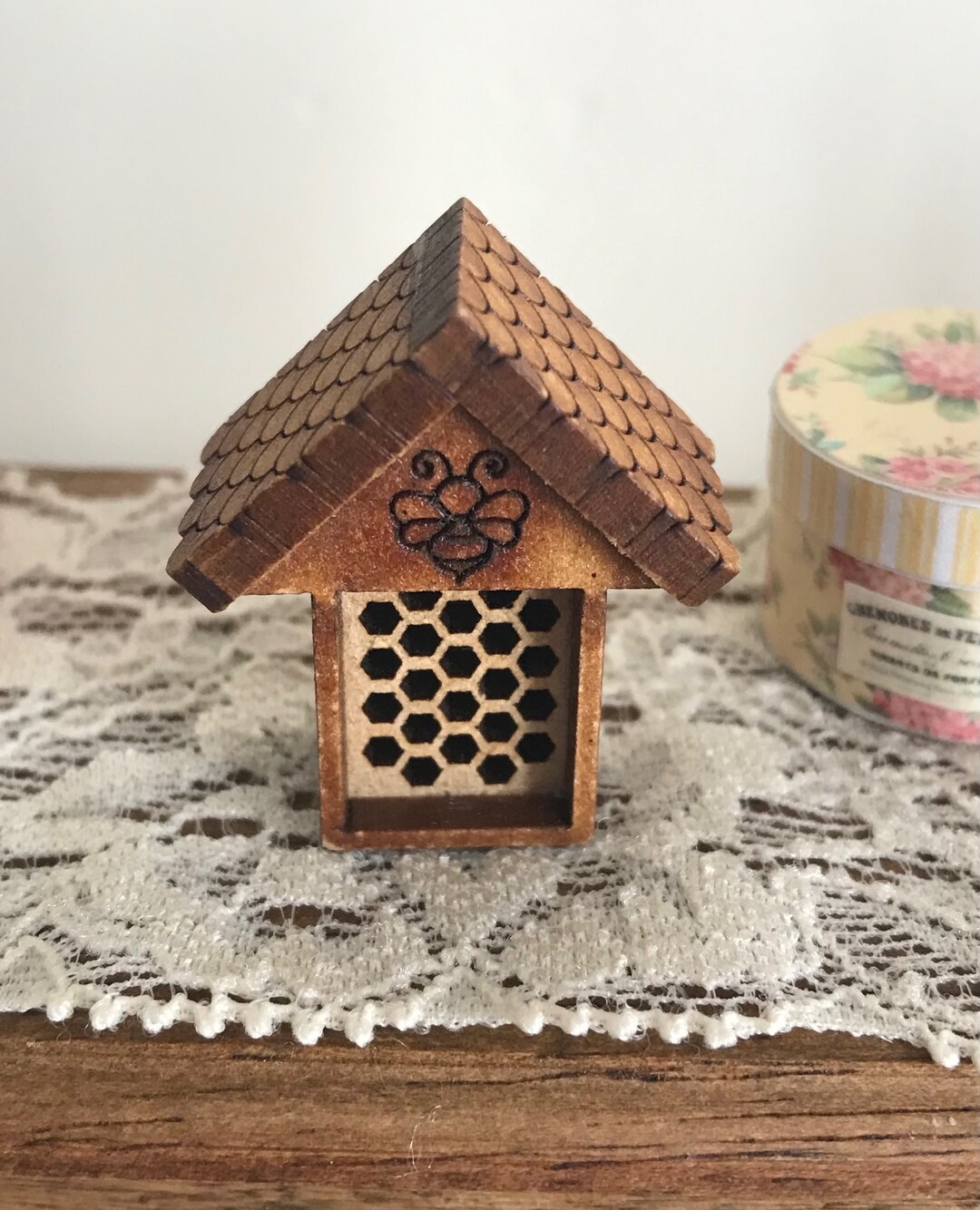 Miniature Dollhouse 1:12 Scale Wooden Bee Themed Birdhouse, Bee Decor ...