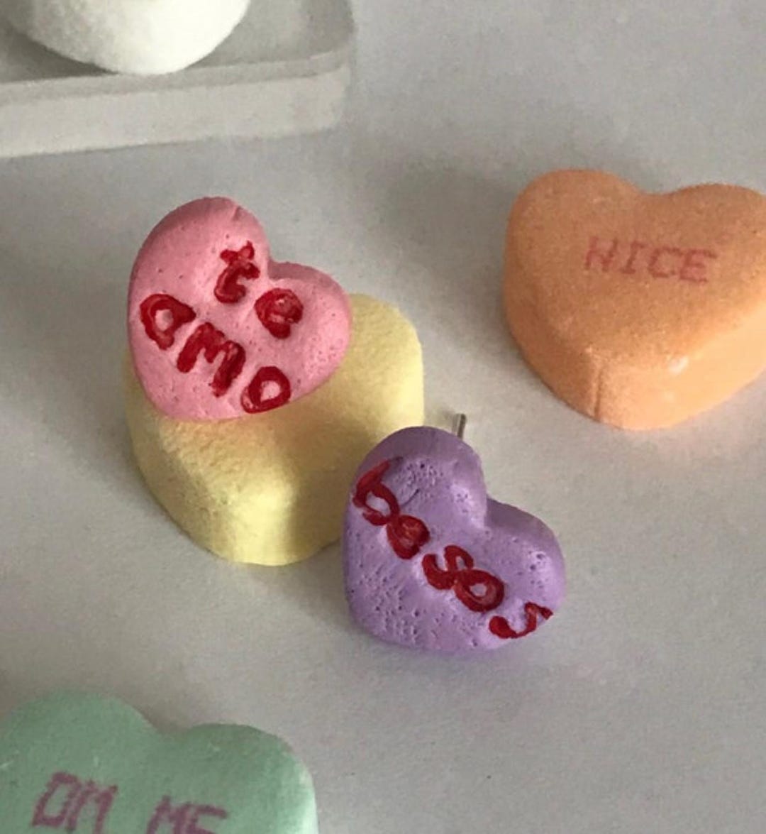 Mini Valentine Spanish Conversation Heart Polymer Clay Stud Earrings - Etsy