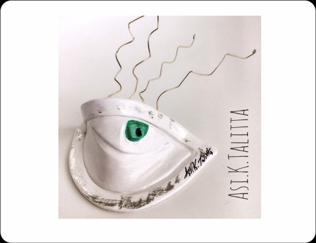 Eye Art on Clay and Golden Leaves - Unique Eye Art - Eye Lucky Charm ...