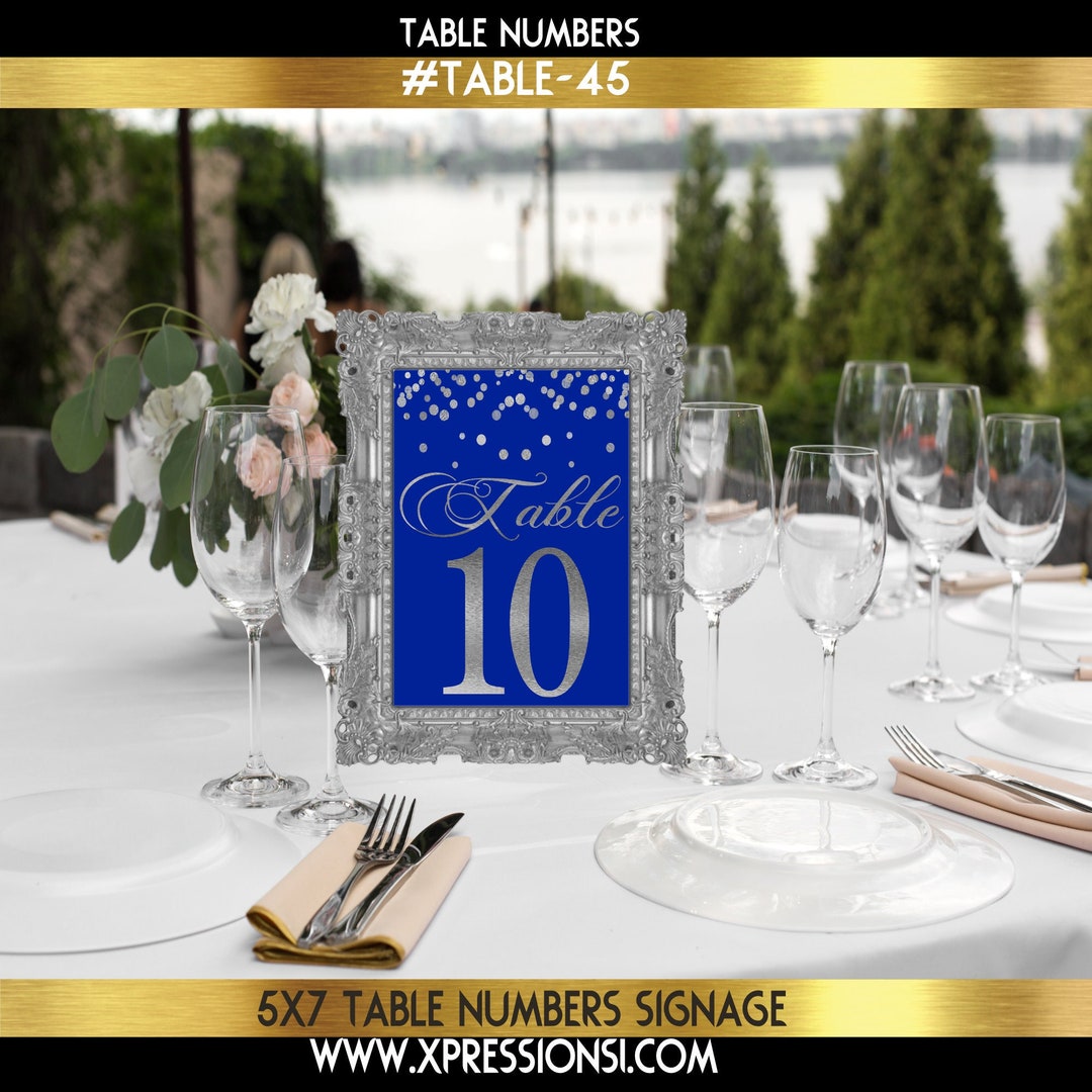 Royal Blue and Silver Table Numbers, Event Table Numbers, Silver and ...