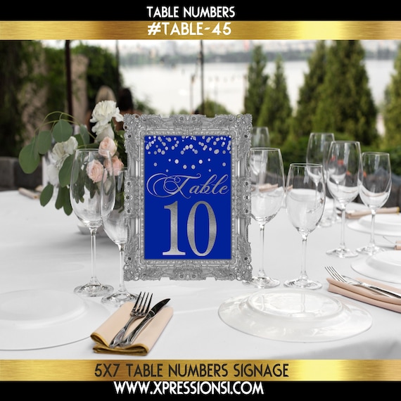 Royal Blue and Silver Table Numbers Event Table Numbers | Etsy