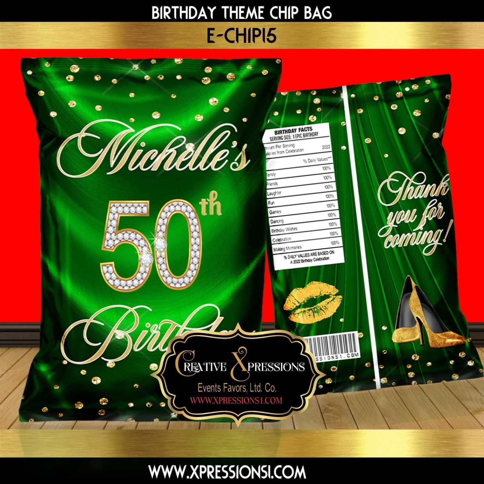 Emerald Green Birthday Chip Bag, Birthday Chip Bag, Party Favor, Green ...