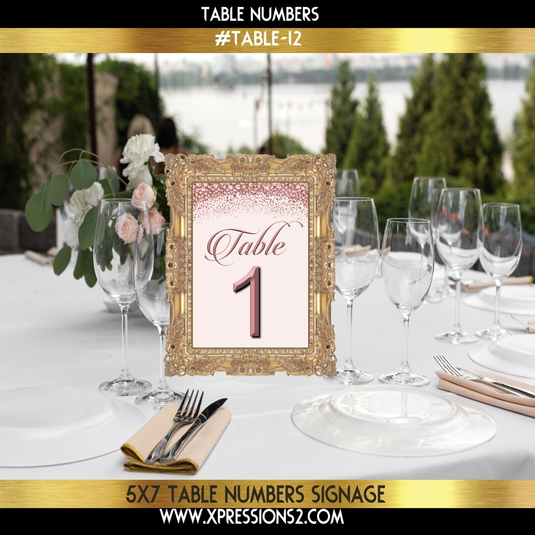 Rose Gold Table Numbers, Rose Gold Bling for Wedding Reception Table ...