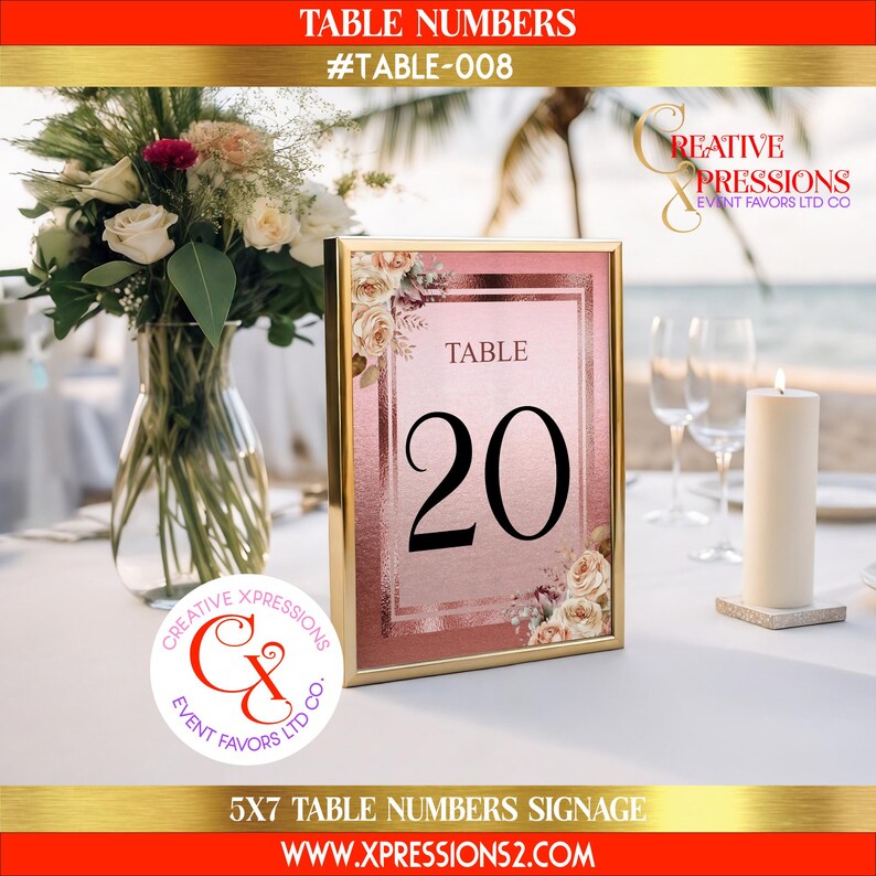 Rose Gold Table Numbers | Digital Download Rose Gold Wedding Reception ...