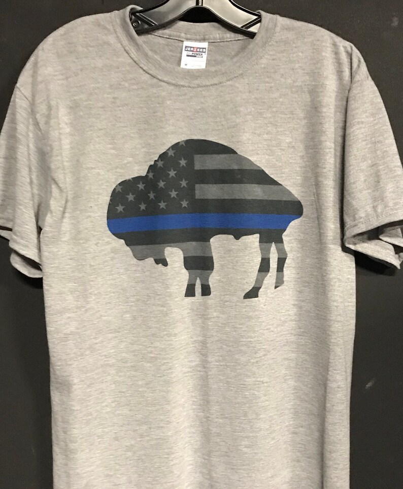 Standing Buffalo Thin Blue Line American Flag T-shirt Hoodie - Etsy