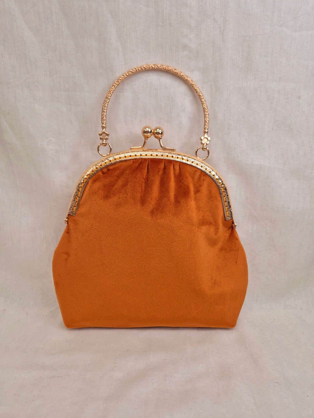 Orange Velvet Kiss Clasp Bag/orange Kiss Lock Purse/wedding/bridesmaids ...