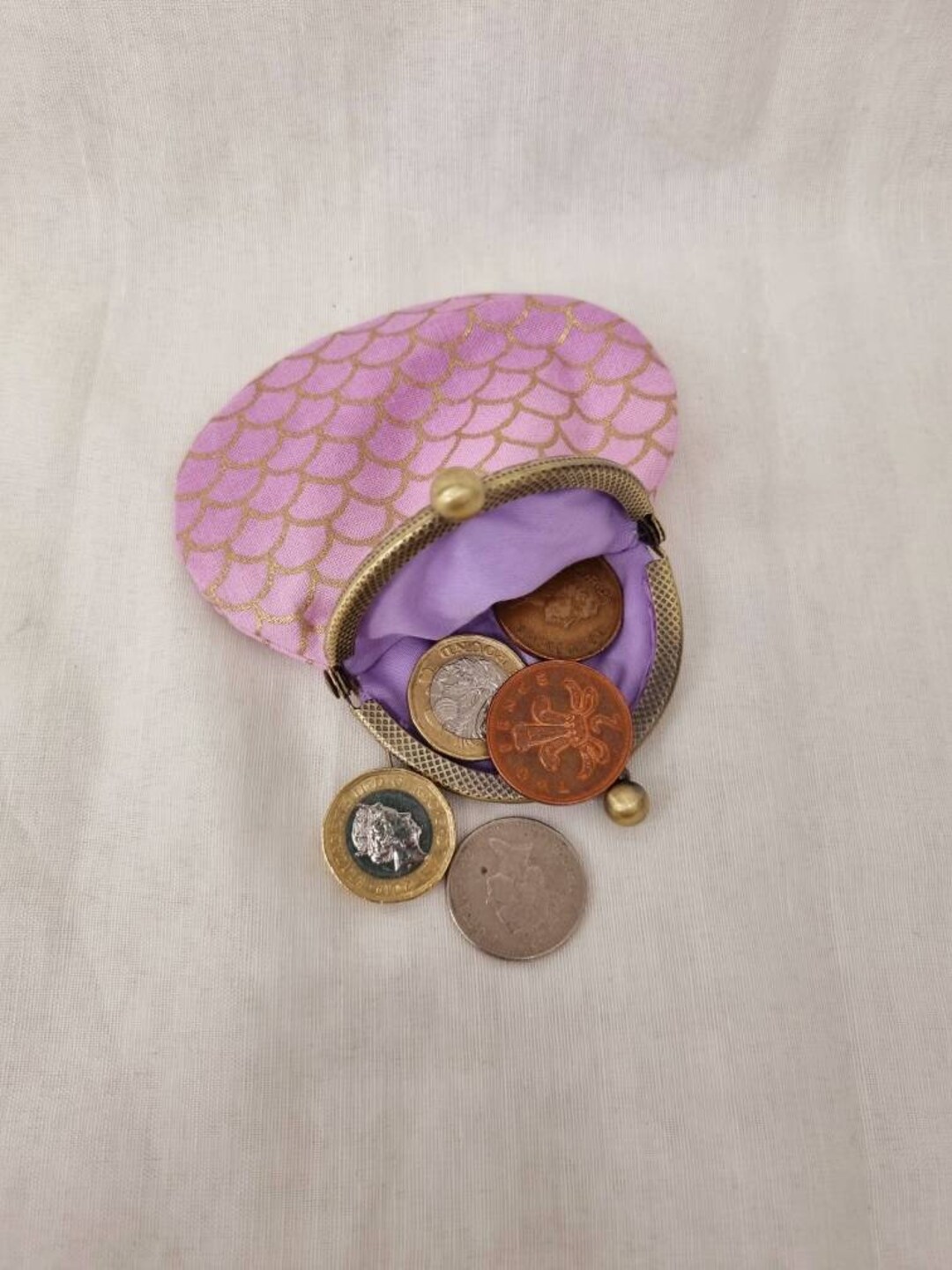 Mermaid Scale Coin Purse: Lilac Bronze Kiss Clasp Pouch - Etsy