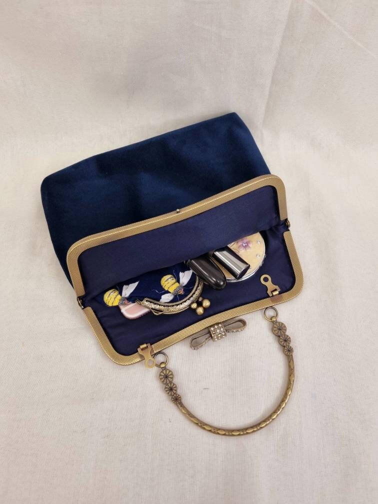 Blue Velvet Kiss Clasp Bag/rhinestone Clasp/blue Kiss Lock - Etsy
