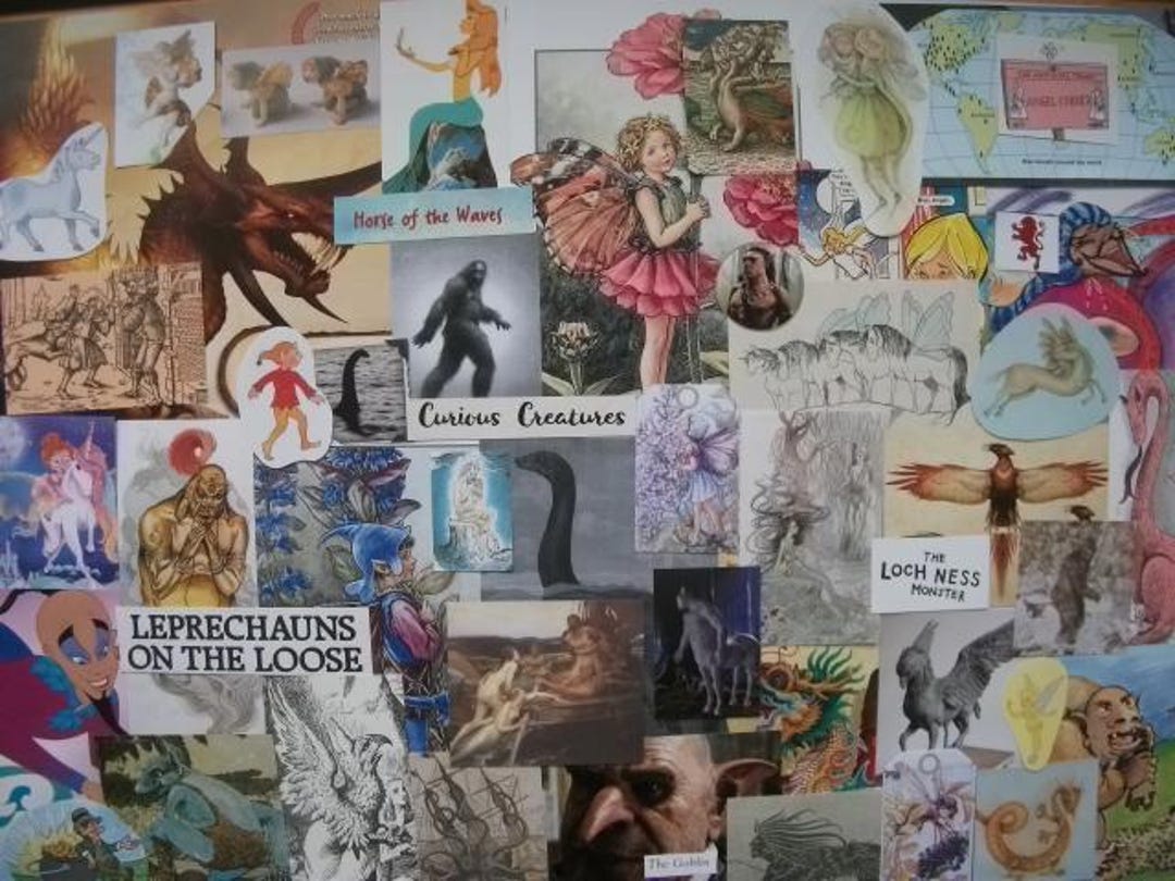 Vintage Mythical Creatures Dragon Fairy Yeti Unicorn Mermaid Goblin ...