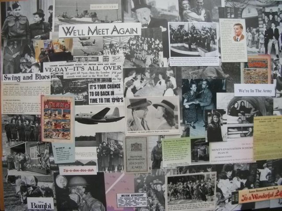 Vintage 1940s World War II Themed Book Page Offcuts Ephemera for Junk ...