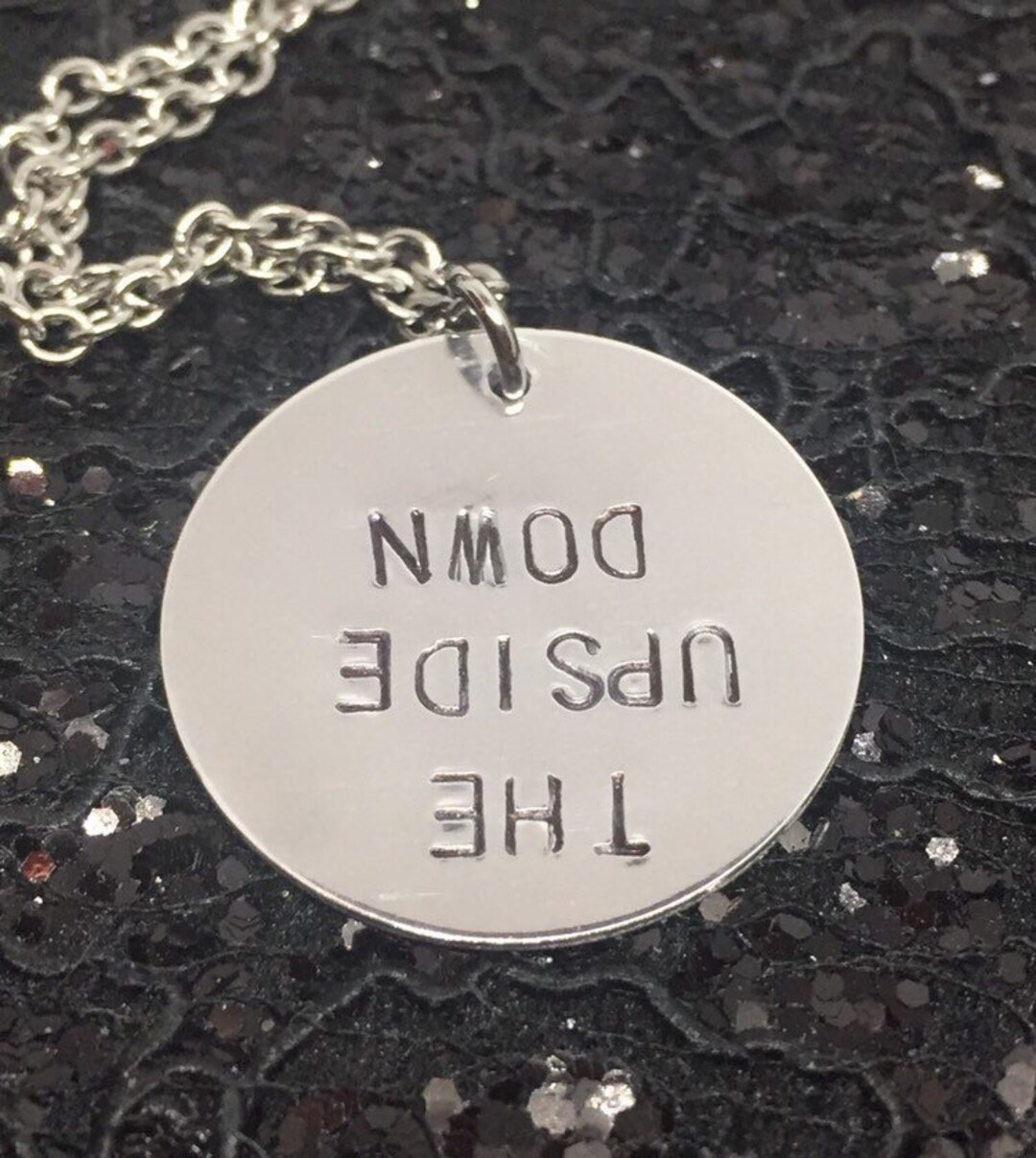 Stranger Things Necklace Upside Down Hand Stamped Metal - Etsy