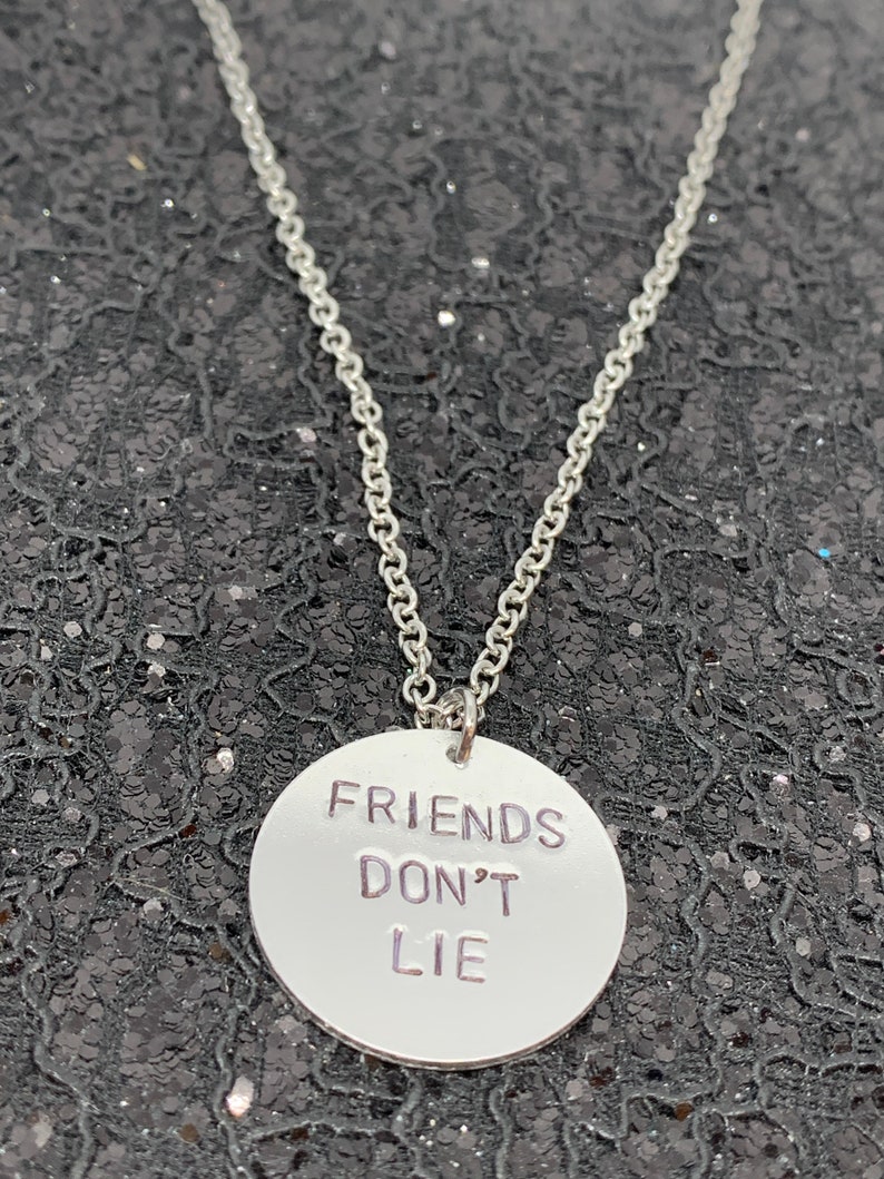 Stranger Things Necklace Friends Don't Lie Hand Stamped Metal Jewelry ...