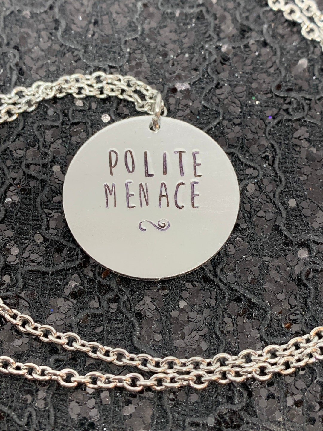 Polite Menace Necklace - Our Flag Means Death Hand Stamped Metal Jewelry - Etsy