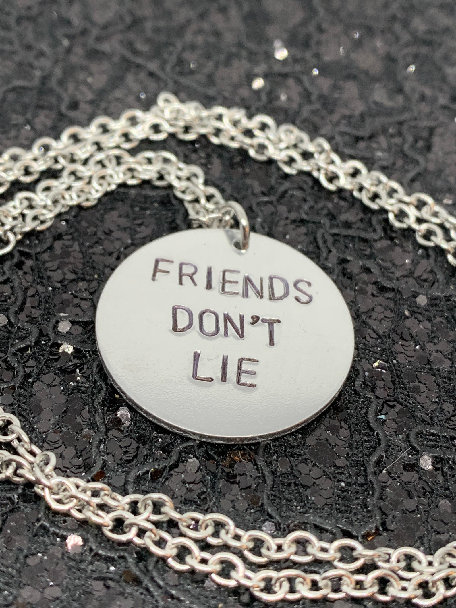 Stranger Things Necklace Friends Don't Lie Hand Stamped Metal Jewelry ...