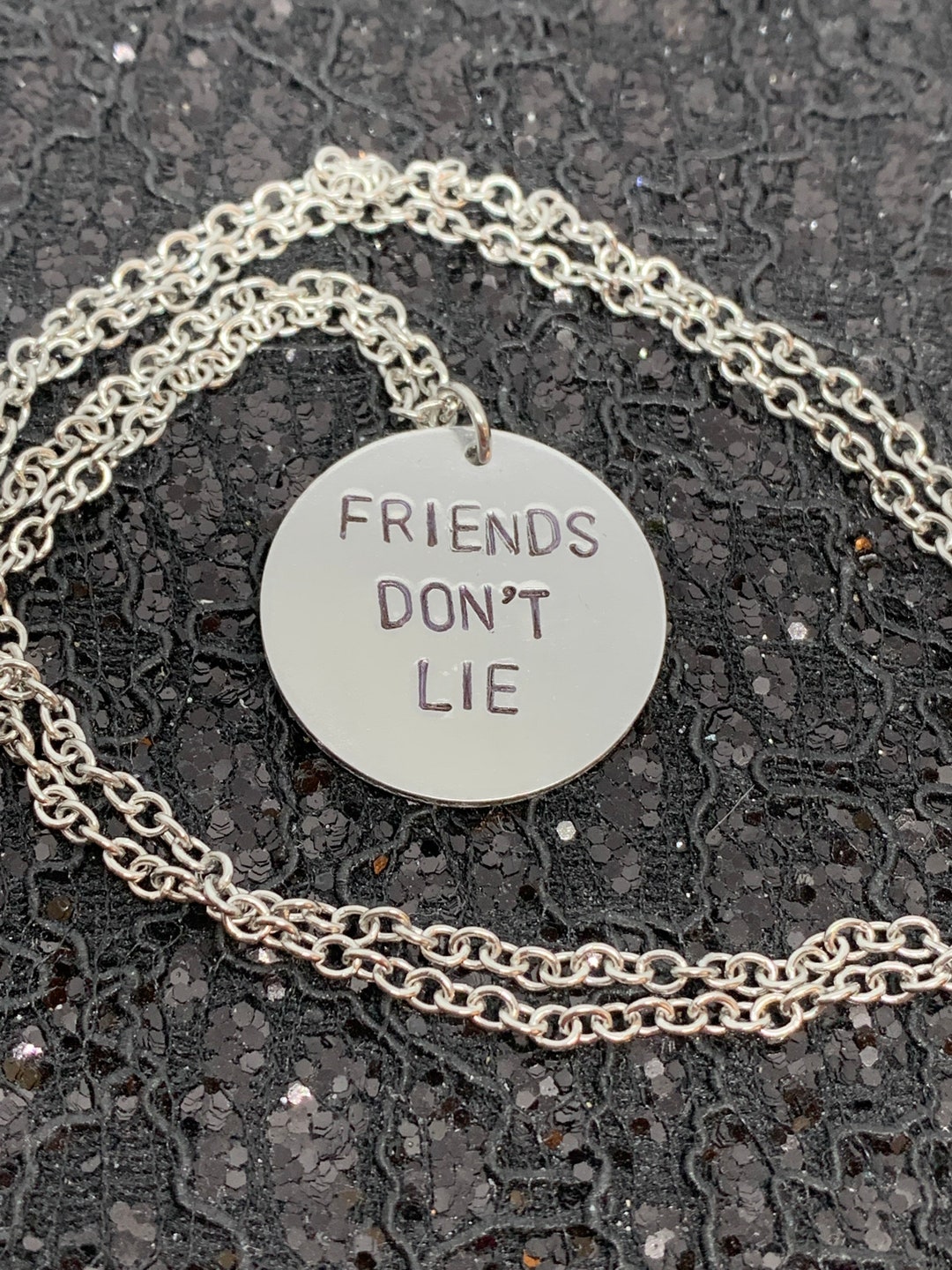 Stranger Things Necklace Friends Don't Lie Hand Stamped Metal Jewelry ...