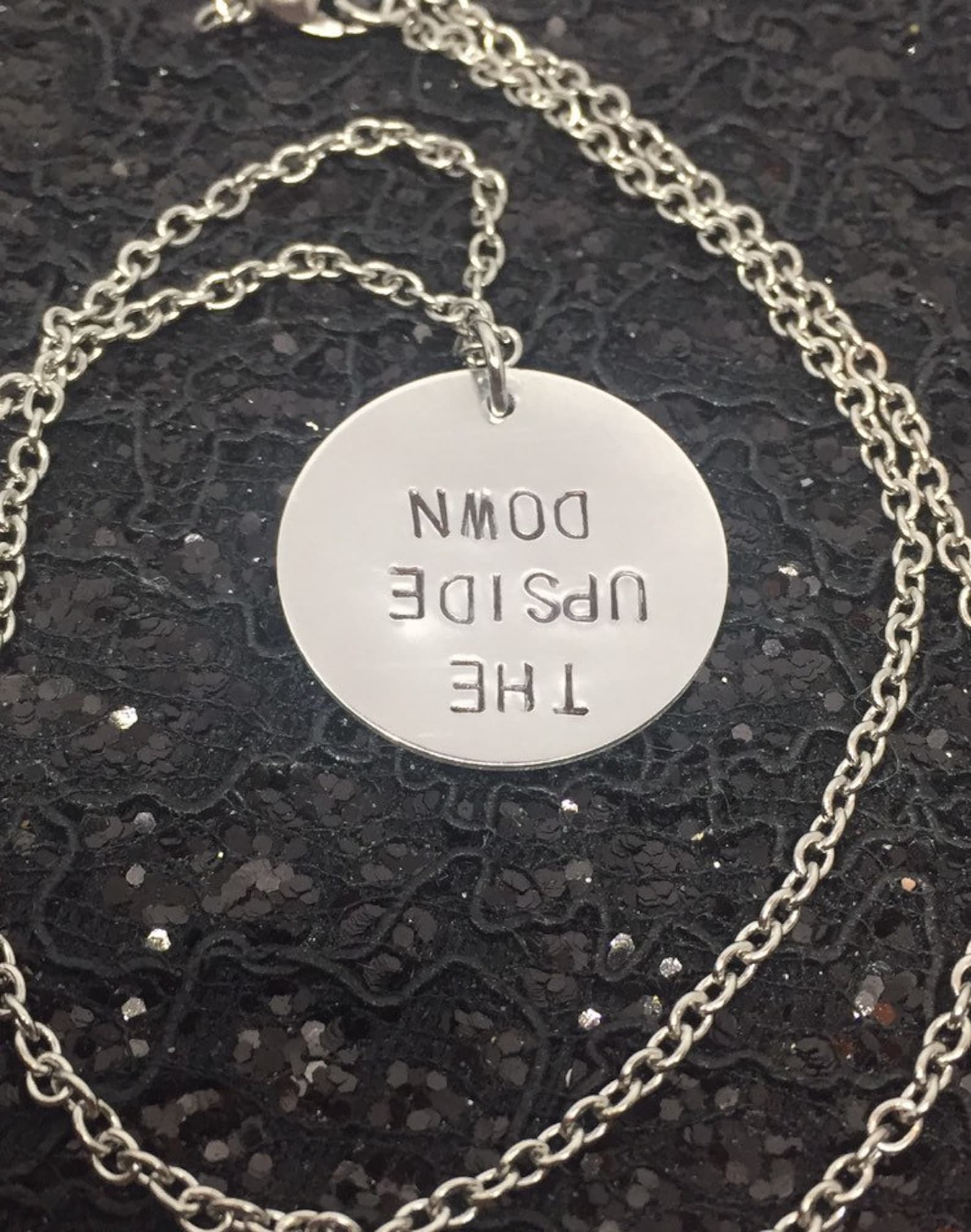 Stranger Things Necklace Upside Down Hand Stamped Metal - Etsy