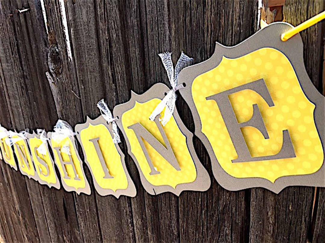 Hello Sunshine Yellow and Gray Large Banner, Hello Sunshine Baby Shower ...