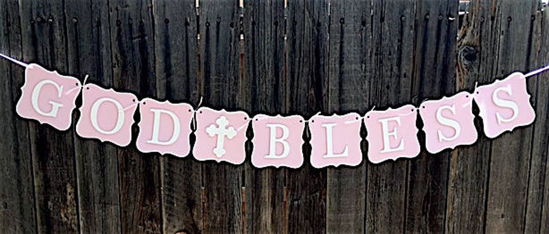 God Bless Pink and White Banner, Baptism Banner, First Communion, Baby ...
