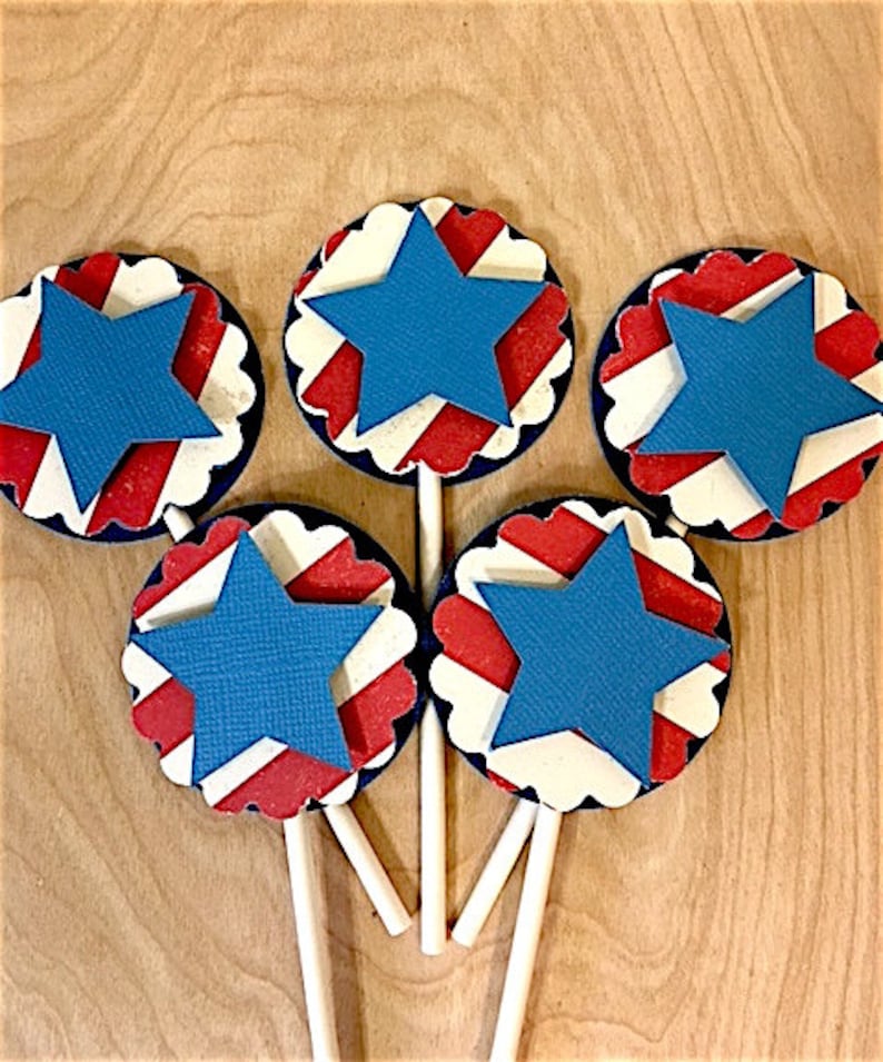 Patriotic 4th of July Stars and Strips Cupcake Toppers Star | Etsy