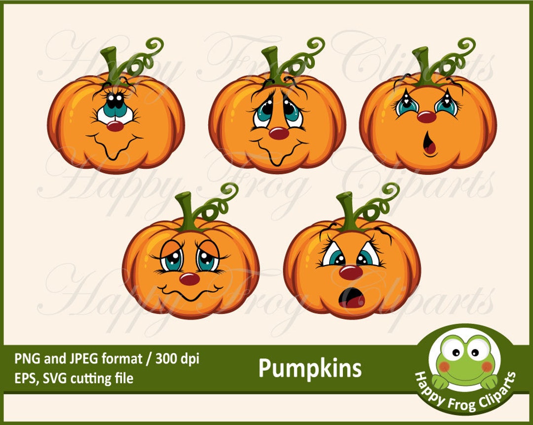 5 Cute Pumpkins - HFC 065 - Pumpkins Faces, Halloween Pumpkins, Instant ...