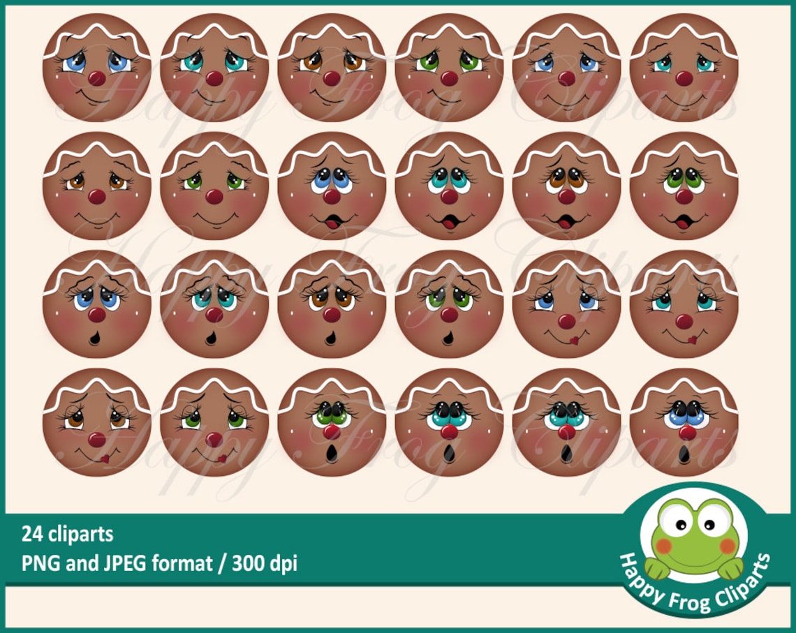 24 Gingerbread Faces - HFC 017 - Gingerbread Faces, Circles, Instant ...