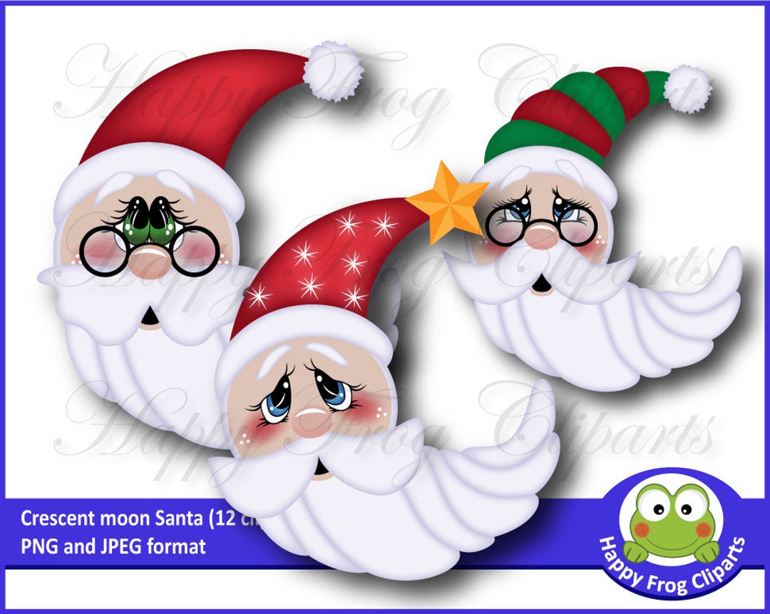 Crescent Moon Santa - HFC 078 - Santa Faces, Cute Santa, Santa Wreath ...