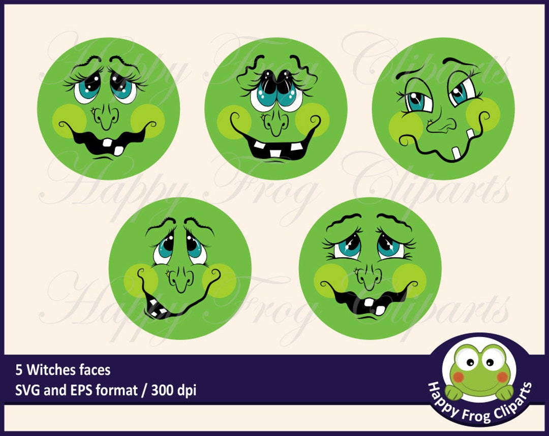 5 Witches Faces - HFC 063 - Witches Faces, EPS, SVG Circles, Instant ...