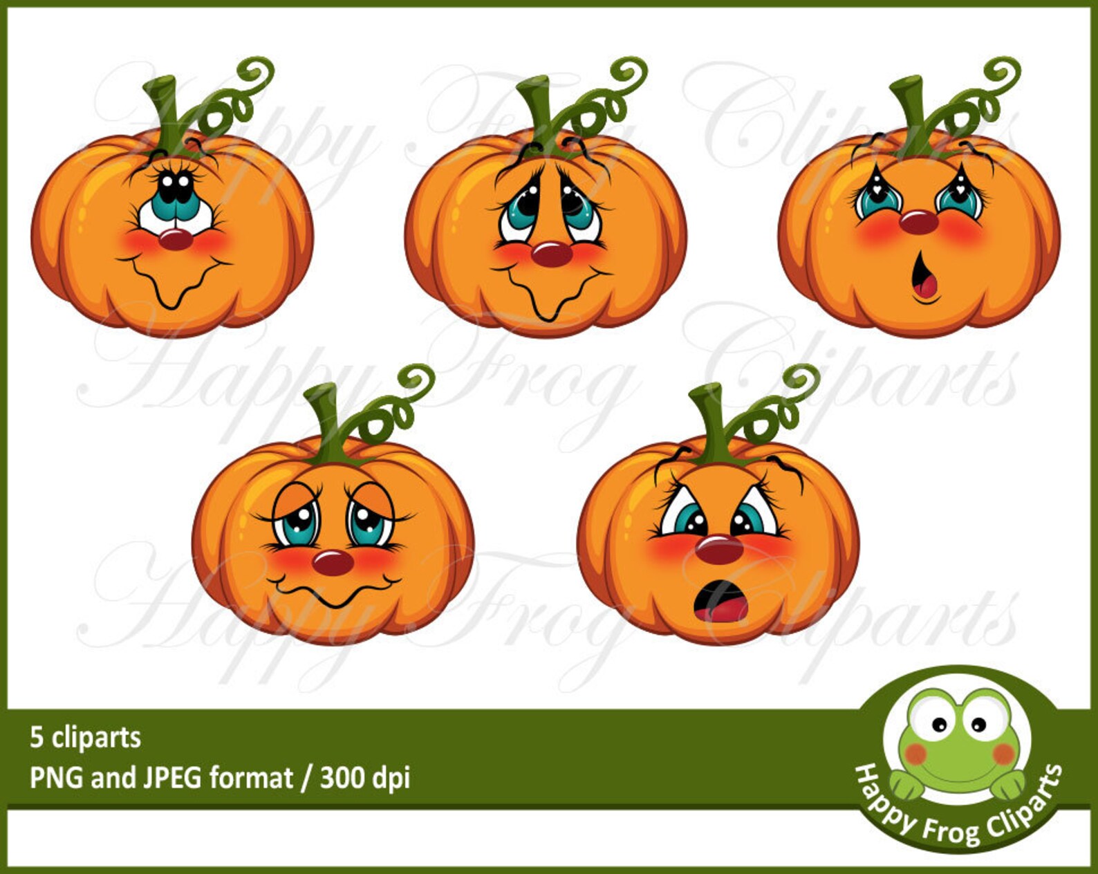 5 Cute Pumpkins - HFC 065 - Pumpkins Faces, Cute Pumpkins, Halloween ...