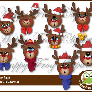 Reindeer Faces Clipart - HFC 077 - Instant Download, Clipart, Graphic ...