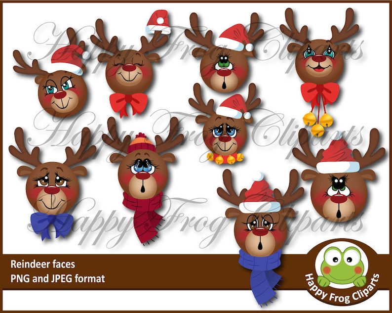 Reindeer Faces Clipart - HFC 077 - Instant Download, Clipart, Graphic ...