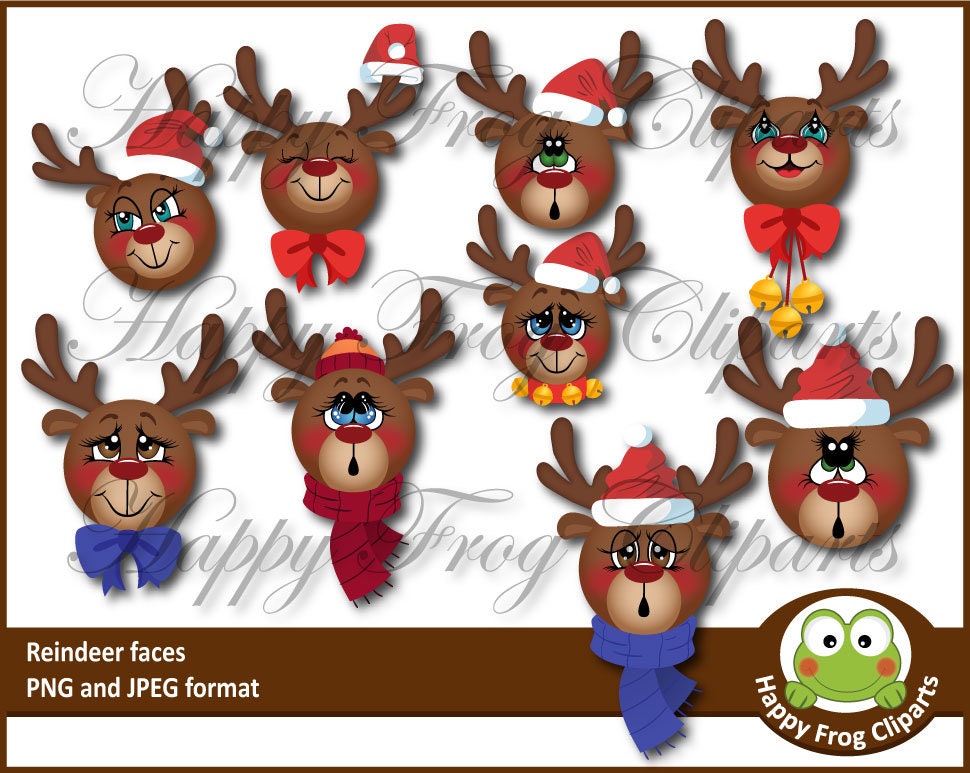 Reindeer Faces Clipart - HFC 077 - Instant Download, Clipart, Graphic ...