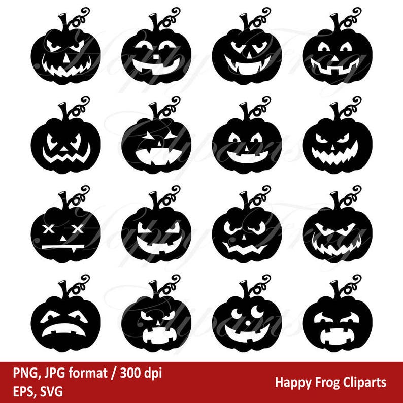 Halloween Pumpkin Silhouettes - HFC 040- Pumpkin Faces, Pumpkin Svg ...